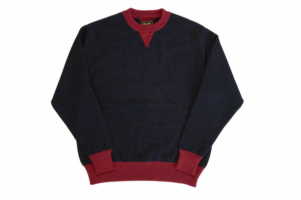 Stevenson Overall Co. Double V Gusset Wool Sweater (Navy X Red) - CORLECTION