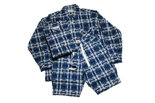Samurai "Broken Lattice" Natural Indigo Dyed Open Collar - CORLECTION
